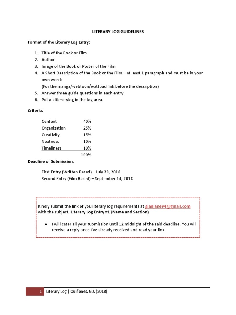 GUIDELINES - Literary Log Guidelines | PDF | Books