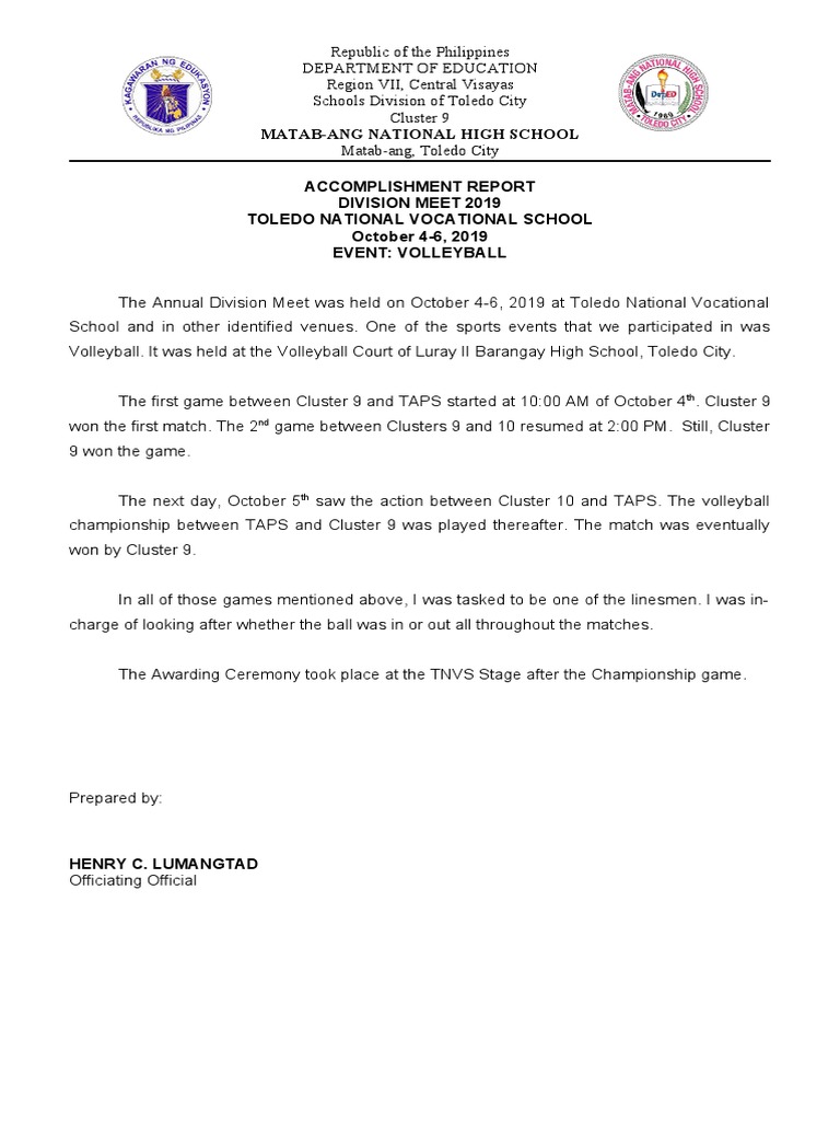 Accomplishment Report Division Meet | PDF
