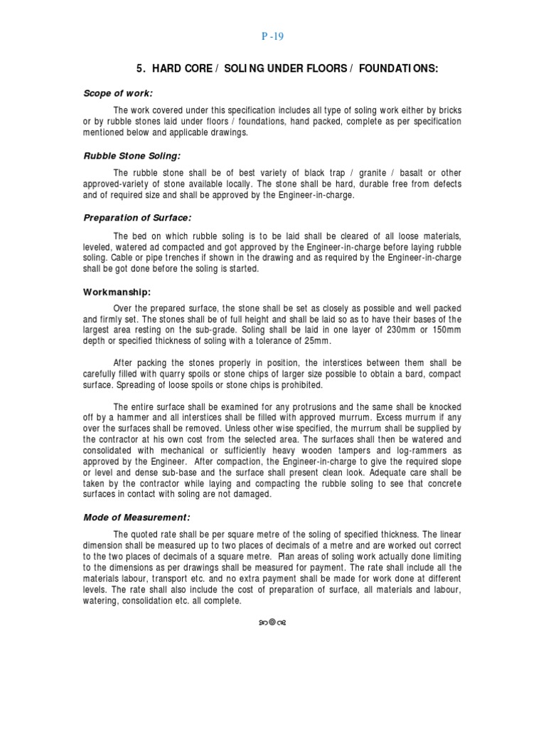 Hard Core / Soling Under Floors / Foundations:: Scope of Work | PDF ...