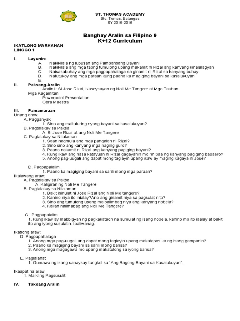 Buhay Ni Rizal Lesson Plan | PDF