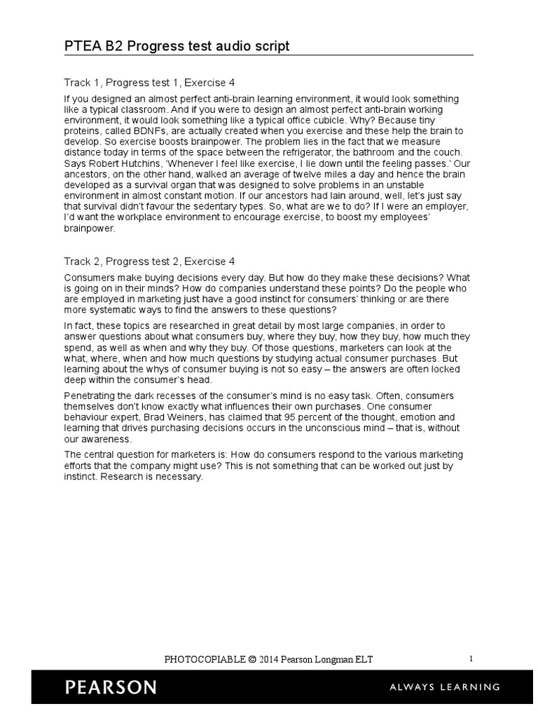 PTEA B2 Progress Test Audio Script | PDF | Tooth | Nature