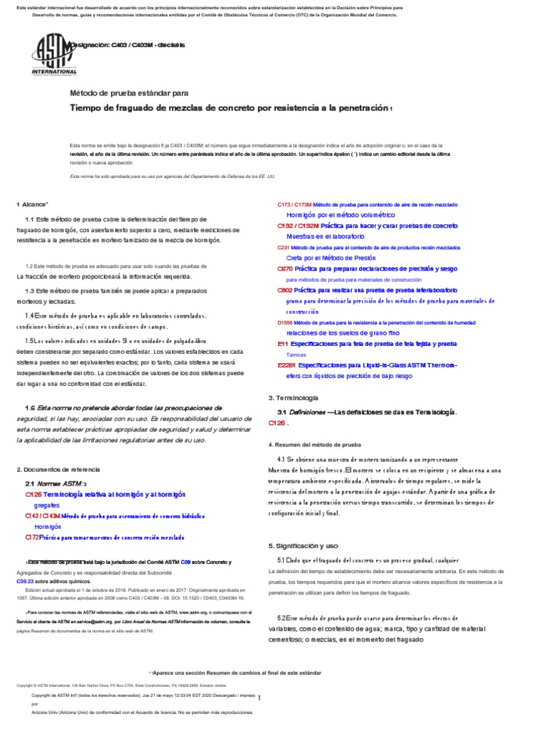 ASTM C403 Tiempo de Fraguado | PDF | Análisis de regresión | Hormigón