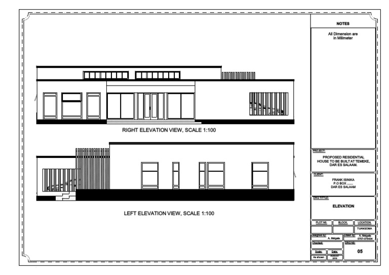 Right Elevation View, Scale 1:100: All Dimension Are in Milimeter | PDF