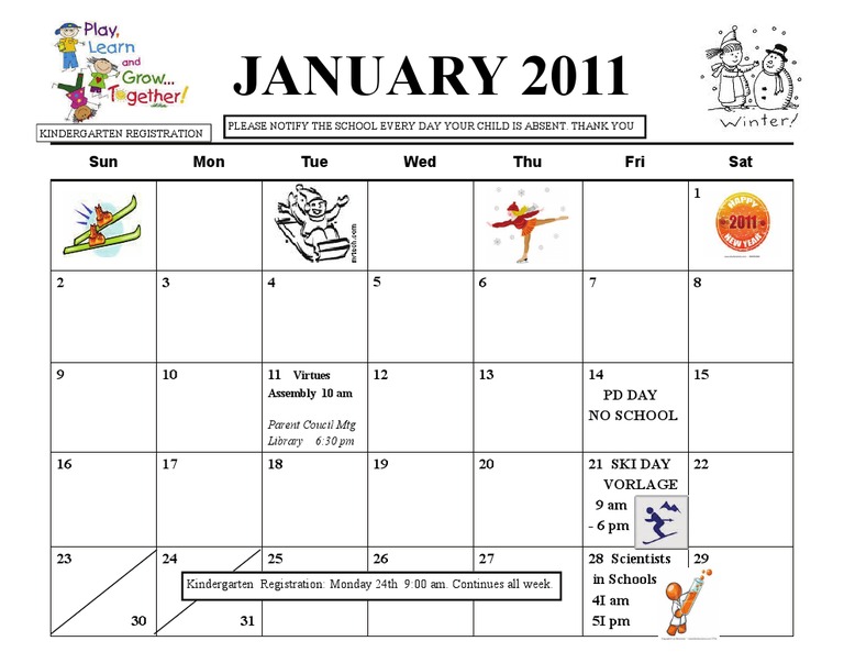 January 2011 School Calendar Events | PDF