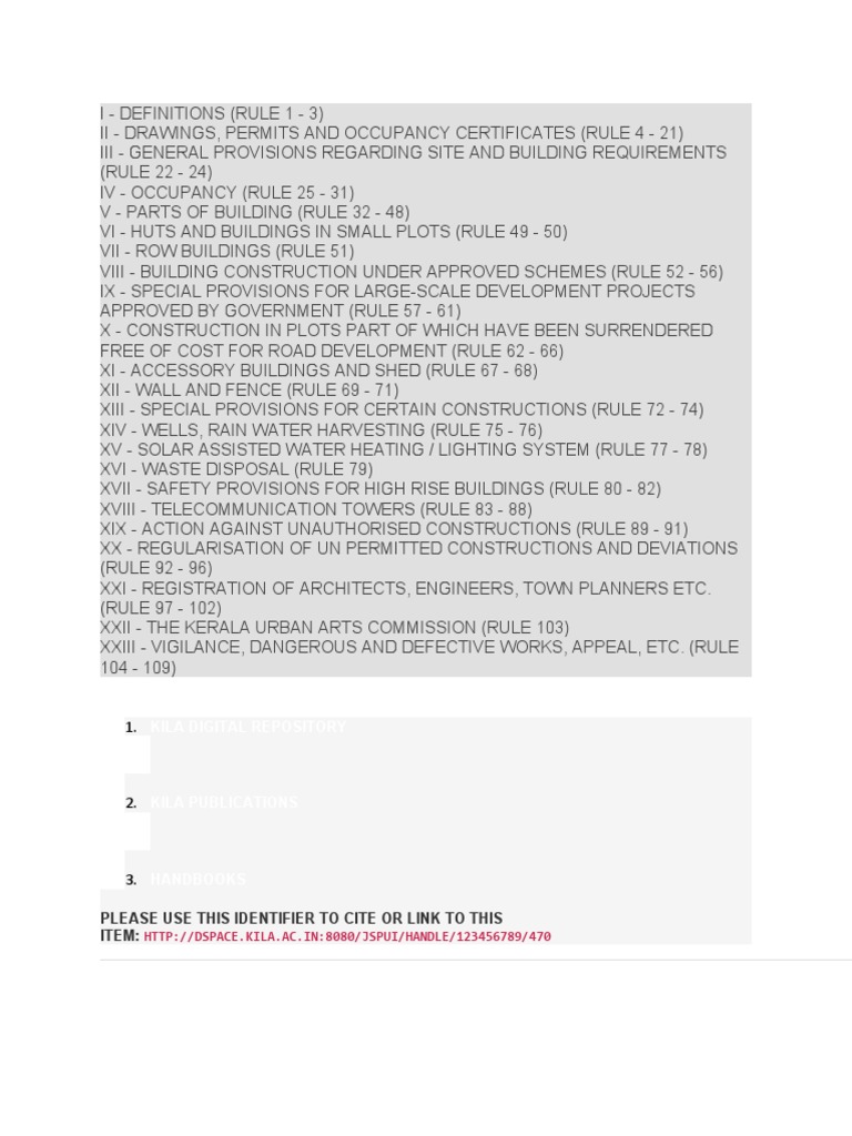 Title: Kerala Panchayat Building Rules: Kila Digital Repository | PDF