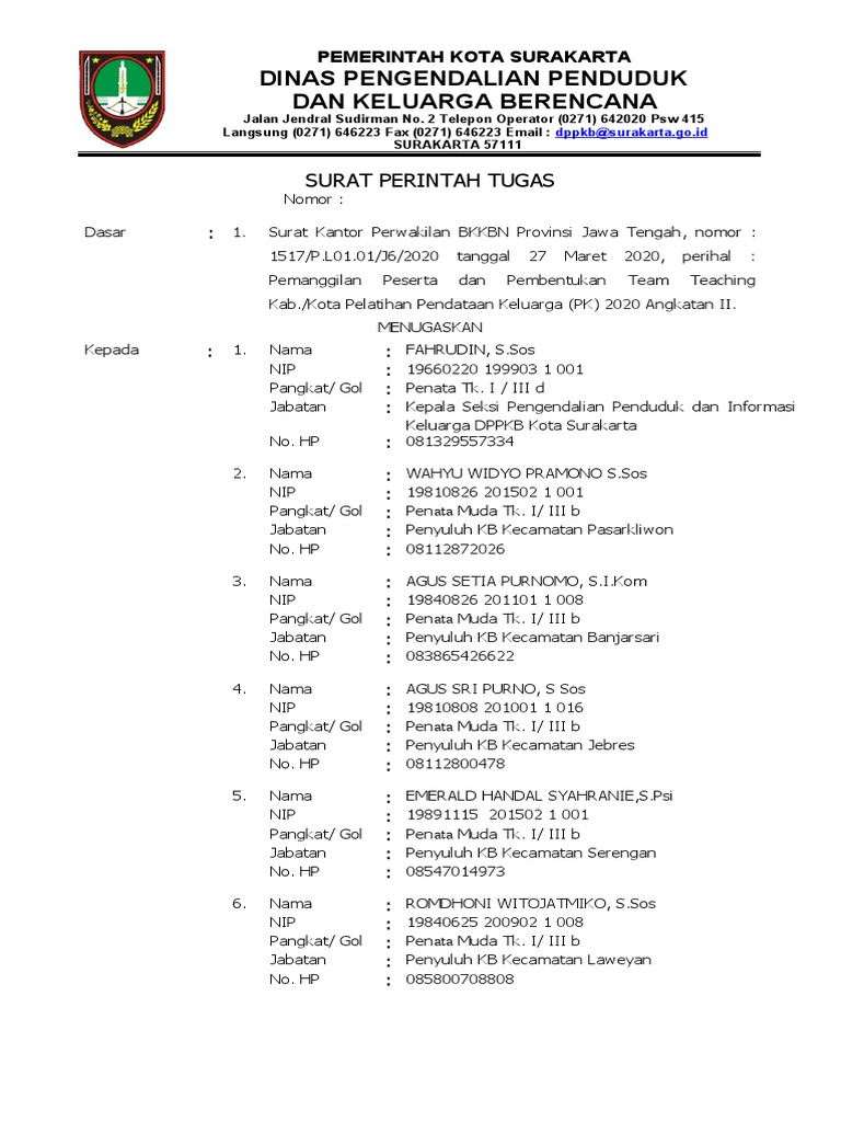 Surat Tugas Team Teaching PK 2020 | PDF