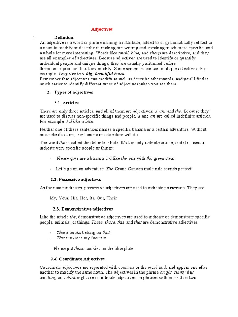 Defintion:: 1. A Word or Phrase Naming An Attribute, Added To or ...