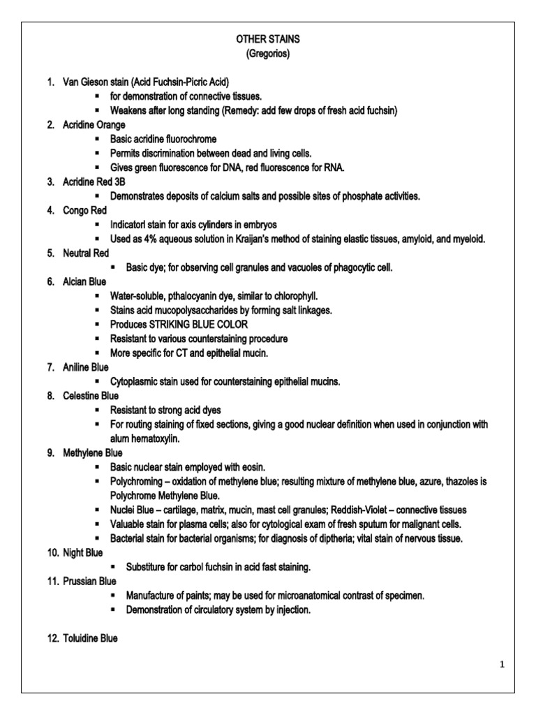 Stains Notes | PDF | Staining | Cytopathology