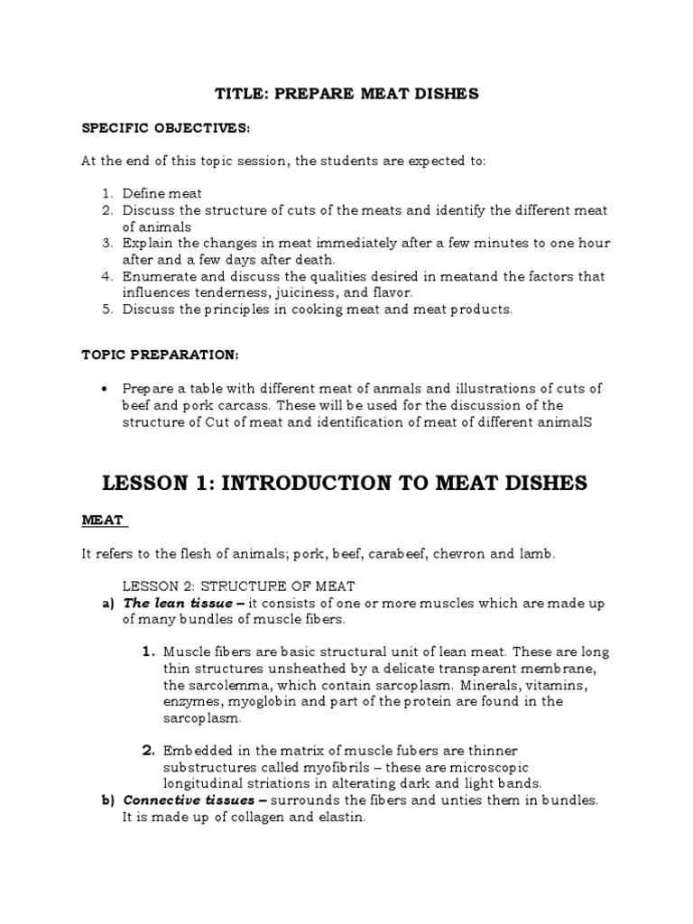 Lesson 1: Introduction To Meat Dishes | PDF | Salad | Meat