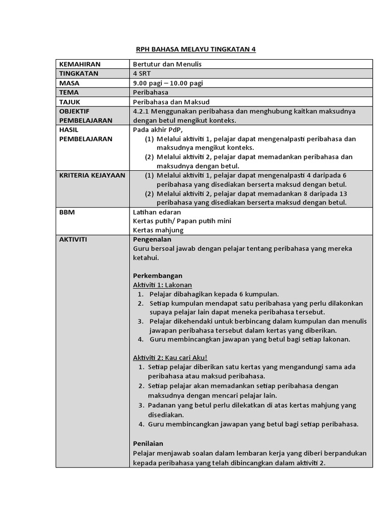 RPH T4 Peribahasa | PDF
