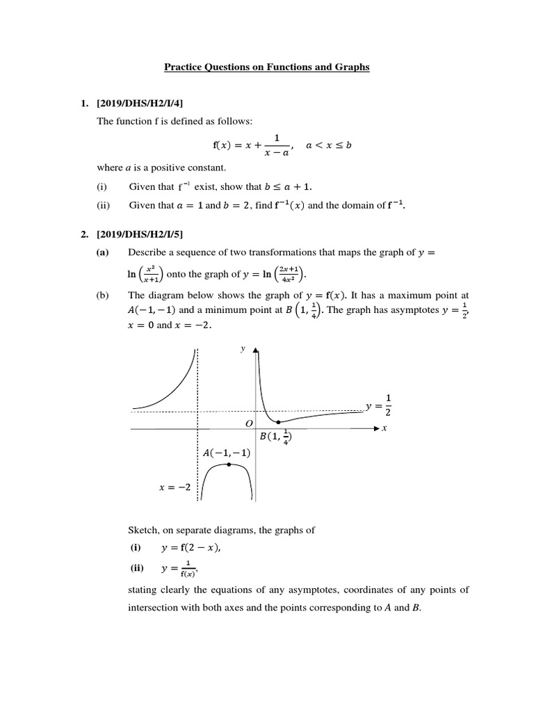 Practice Questions On Functions and Graphs | PDF | Asymptote | Function (Mathematics)