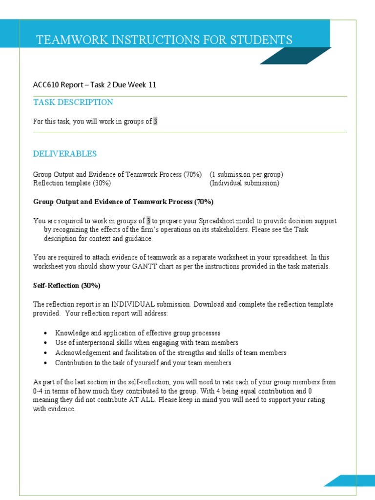 Teamwork Instructions for ACC610 Task | PDF | Career & Growth