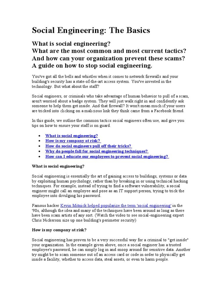 Social Engineering Fundamentals - Part I - The Basics | PDF | Social ...