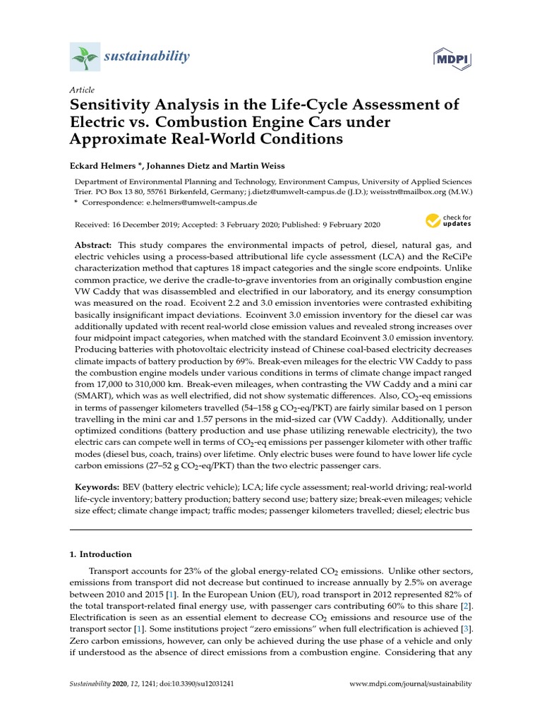 Sensitivity Analysis in The Life-Cycle Assessment of Electric vs. Combustion Engine Cars Under ...