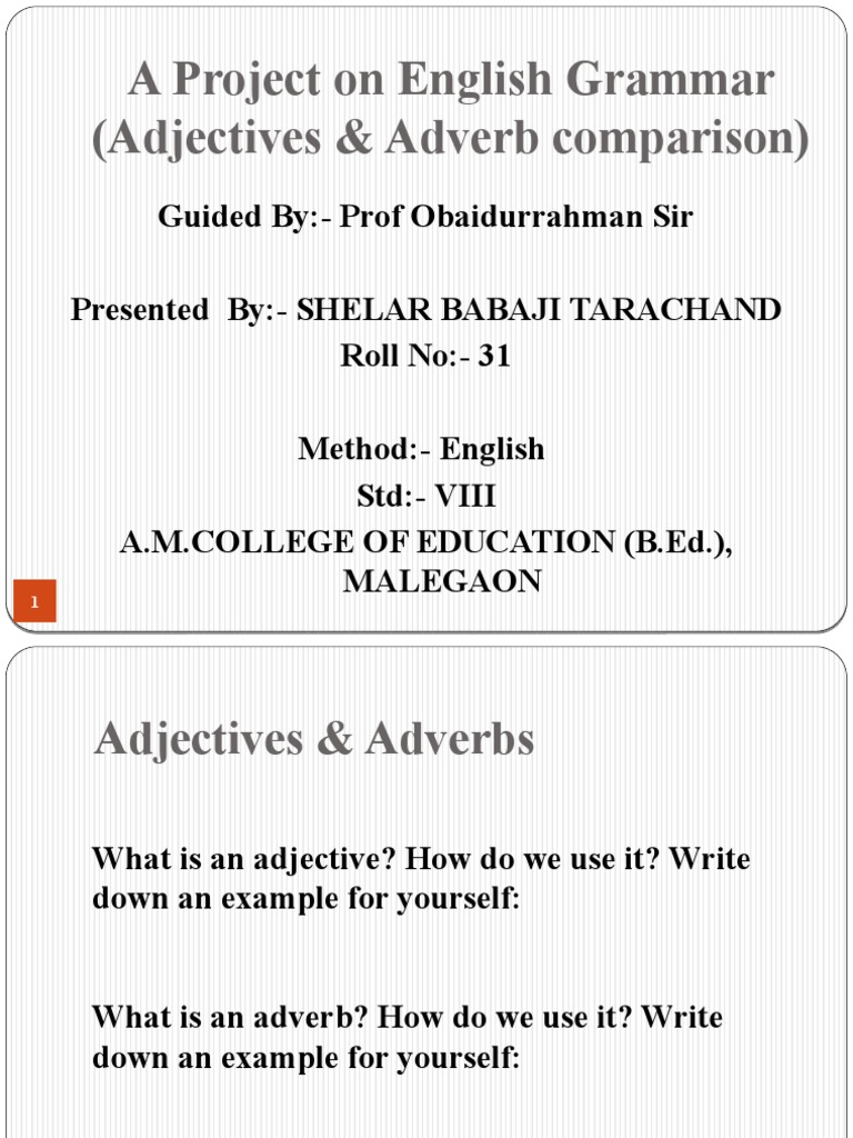 A Project On English Grammar (Adjectives & Adverb Comparison) | PDF ...