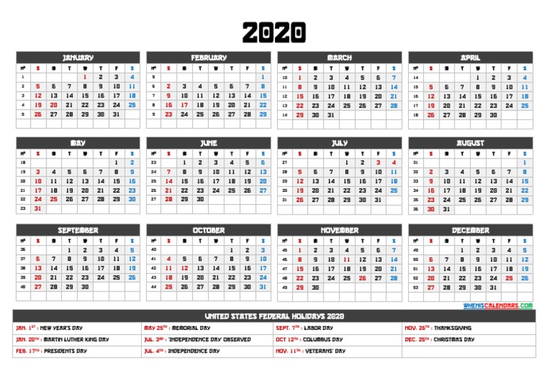 2020 US Calendar & Holidays | PDF