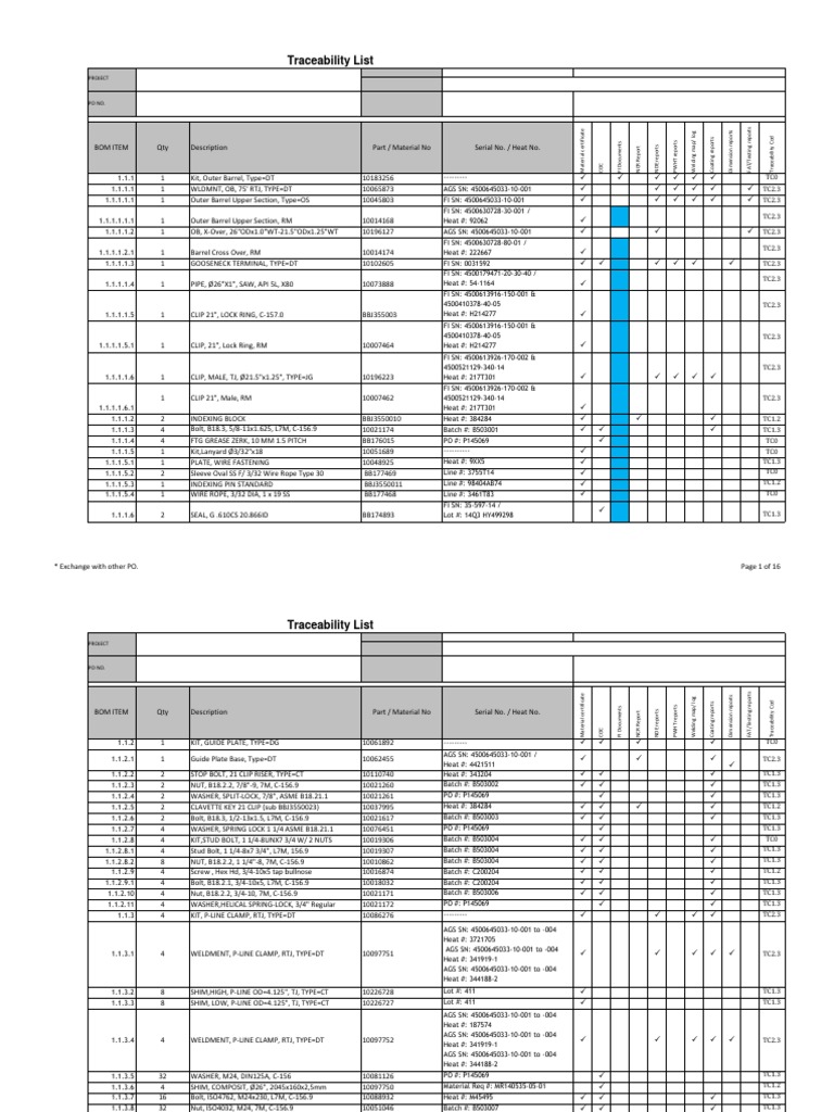 Traceability List: Project | PDF | Screw | Machines