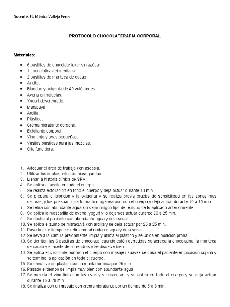 Protocolo Chocolaterapia Corporal | PDF