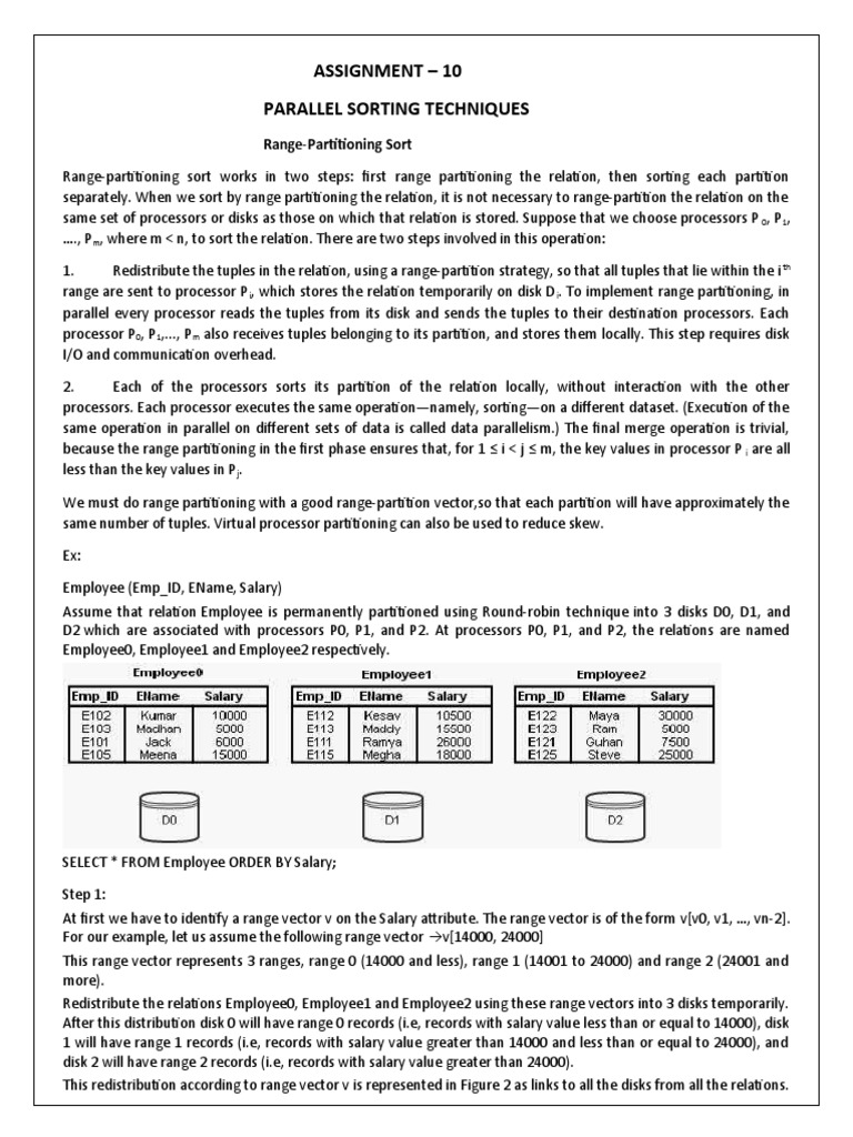 Assignment - 10 Parallel Sorting Techniques: Range-Partitioning Sort | PDF | Parallel Computing ...
