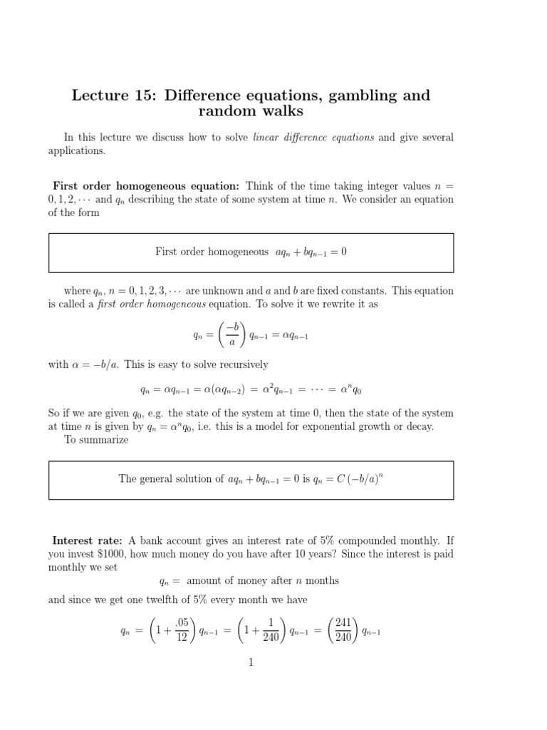 Lecture Random Walks and Diff Eq PDF | PDF | Ordinary Differential ...