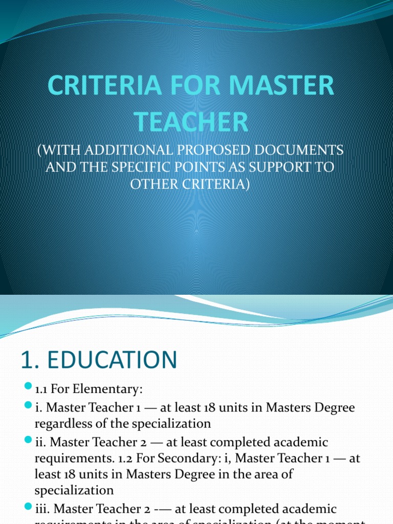 Criteria For Master Teacher: (With Additional Proposed Documents and ...