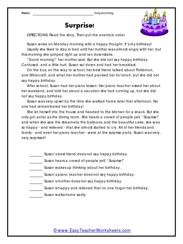 Sequencing Susan's Surprise Birthday | PDF
