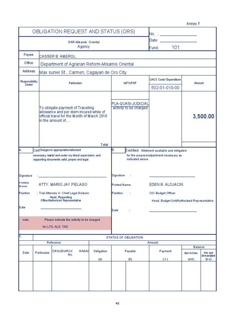 Obligation Request And Status Ors Pdf Cheque Payments