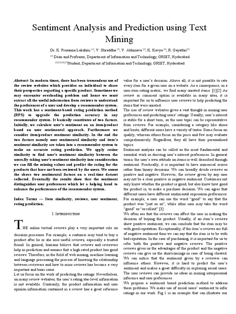 Sentiment Analysis and Prediction Using Text Mining: Abstract-In Modern ...