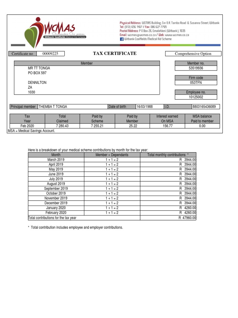 Tax Certificate: Certificate No 00009225 Comprehensive Option | PDF ...