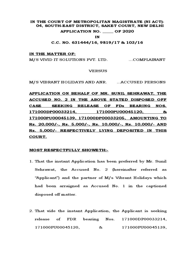 FD Releasing Application | PDF | Practice Of Law | Criminal Justice