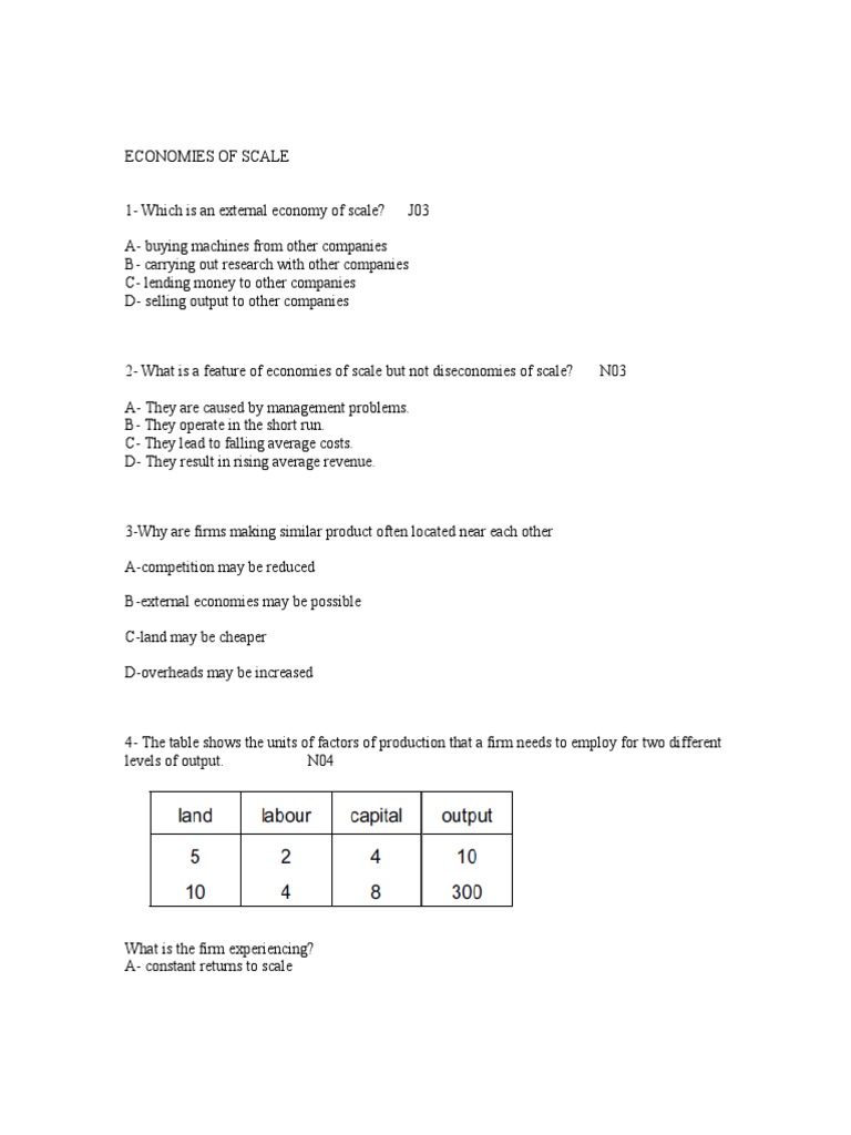MCQ - Economies of Scale | PDF | Economies Of Scale | Average Cost