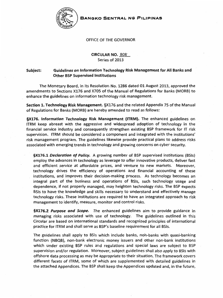 BSP Circular 808 PDF | PDF | Information Security | Automated Teller ...