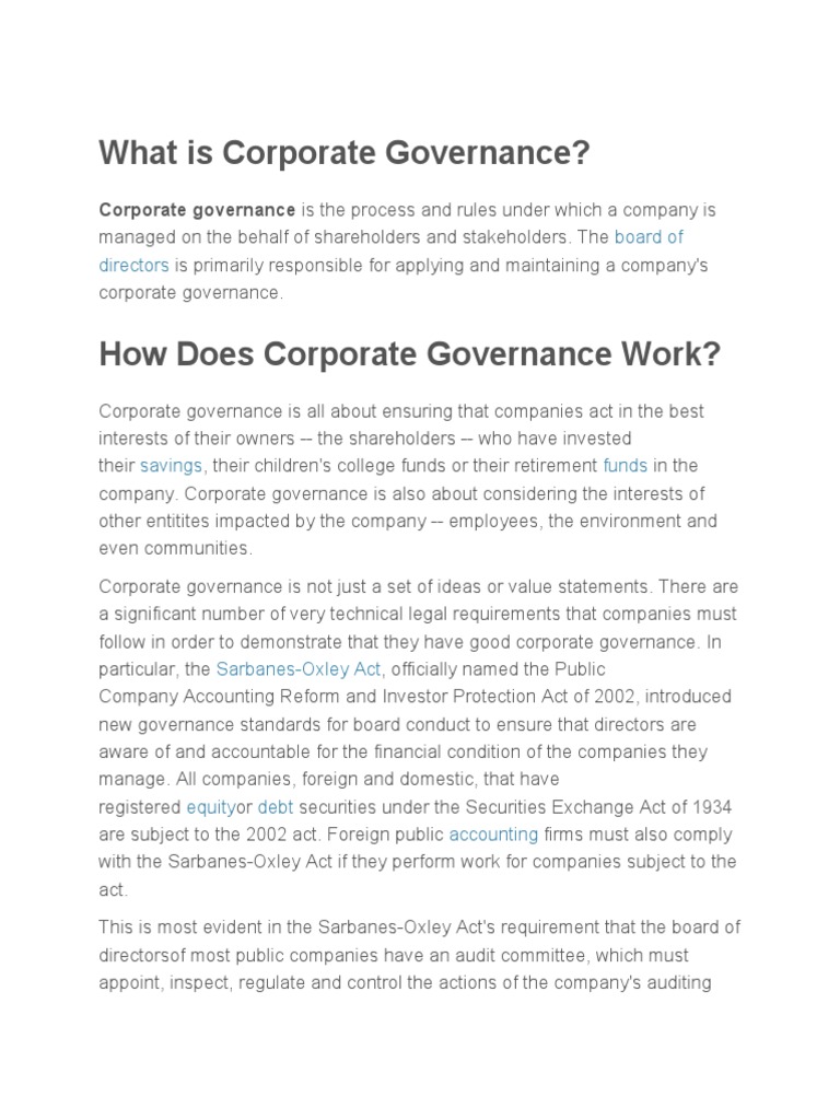 Understanding Corporate Governance Basics | PDF | Corporate Governance ...