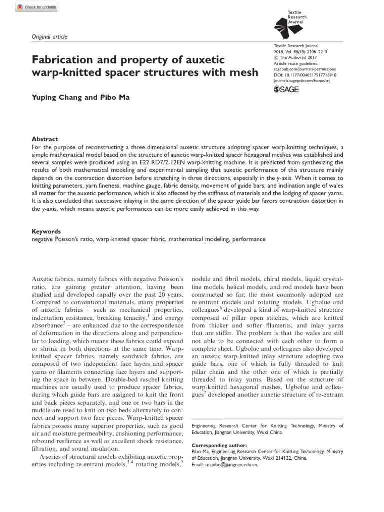 Fabrication and Property of Auxetic Warp-Knitted Spacer Structures With ...