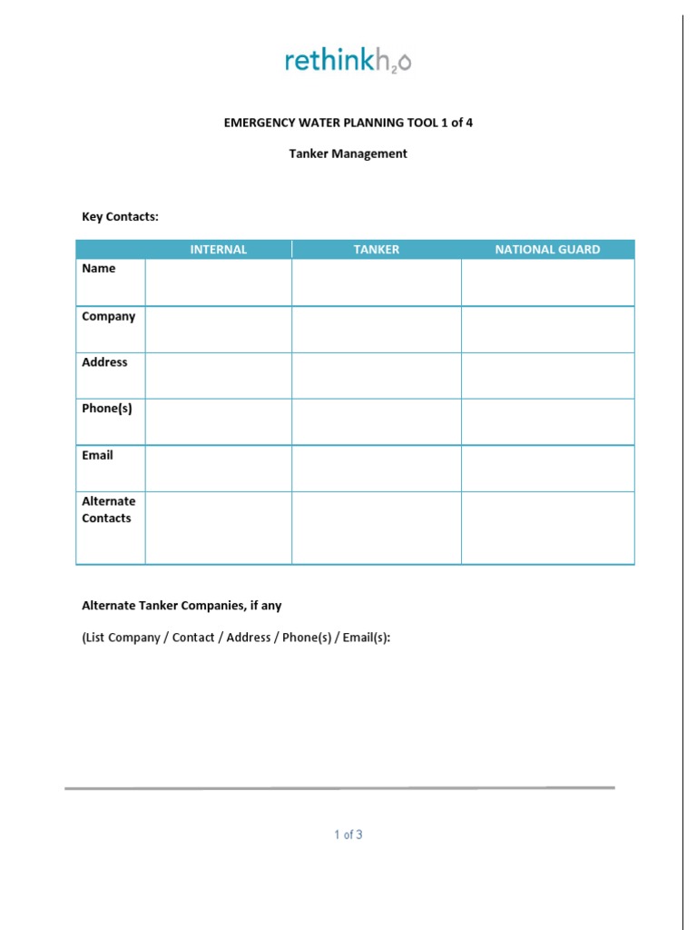 Emergency Water Planning Tool 1 of 4 Tanker Management: Internal Tanker ...