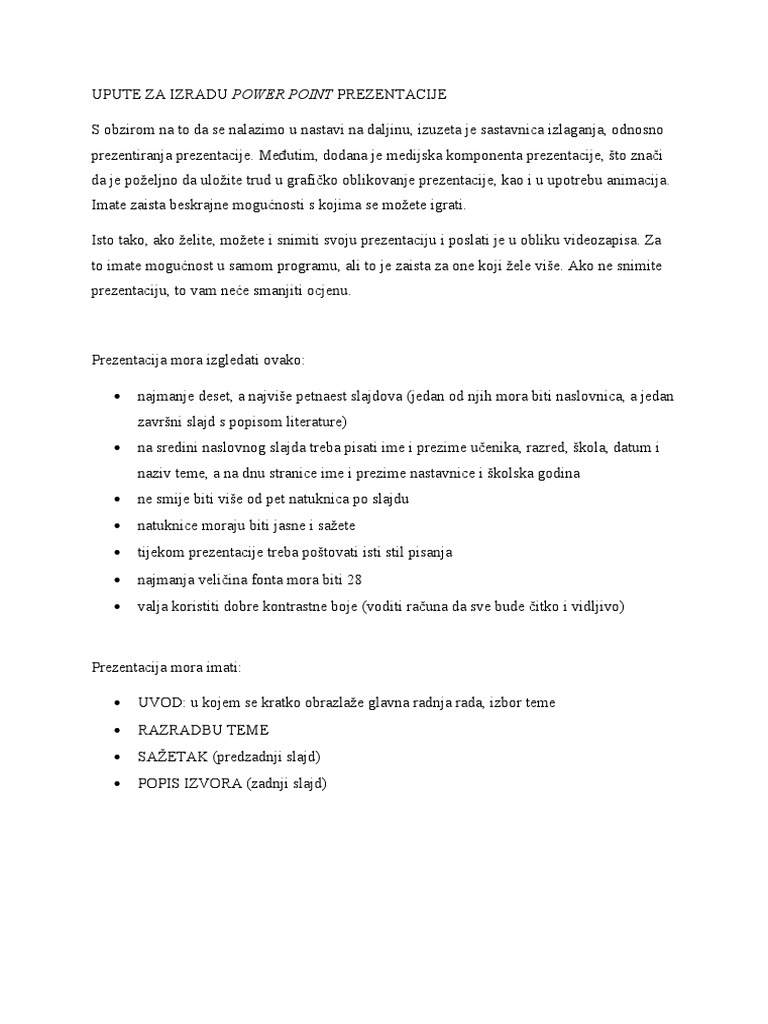 Upute Za Izradu Prezentacije | PDF