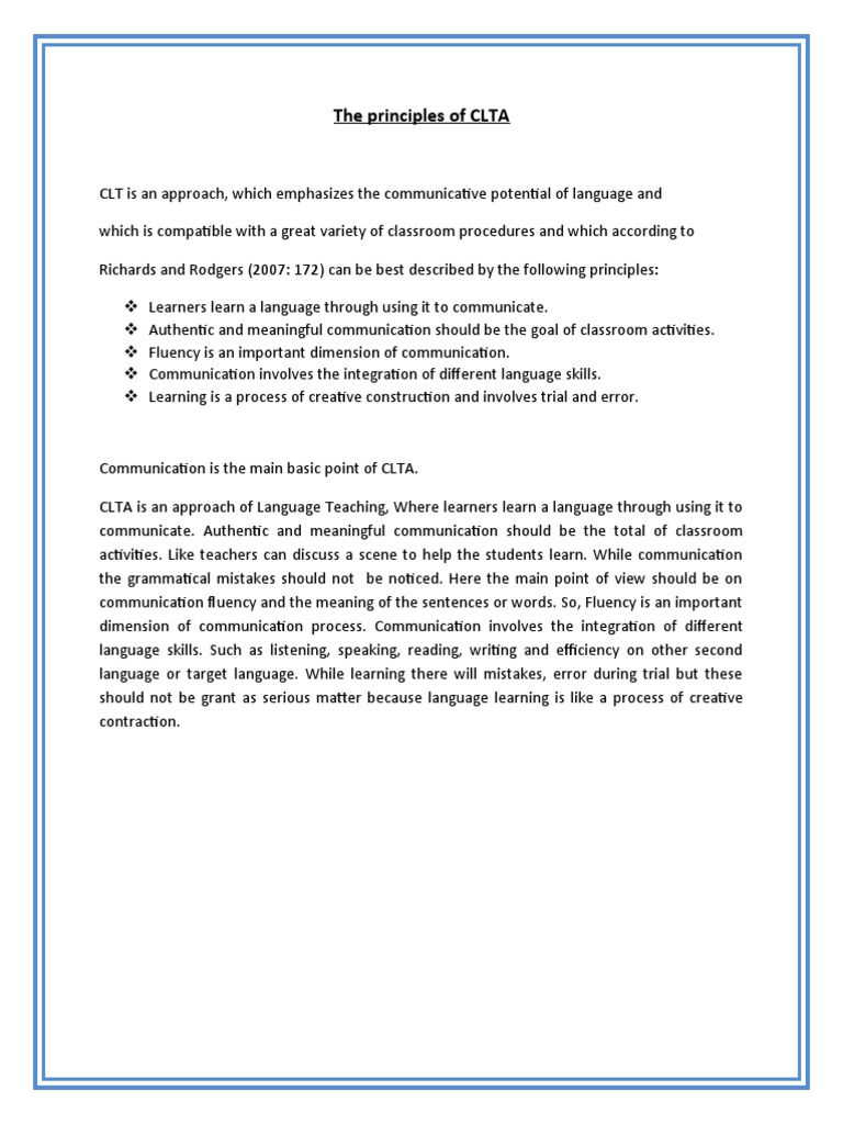 The principles of CLT approach for effective communication | PDF