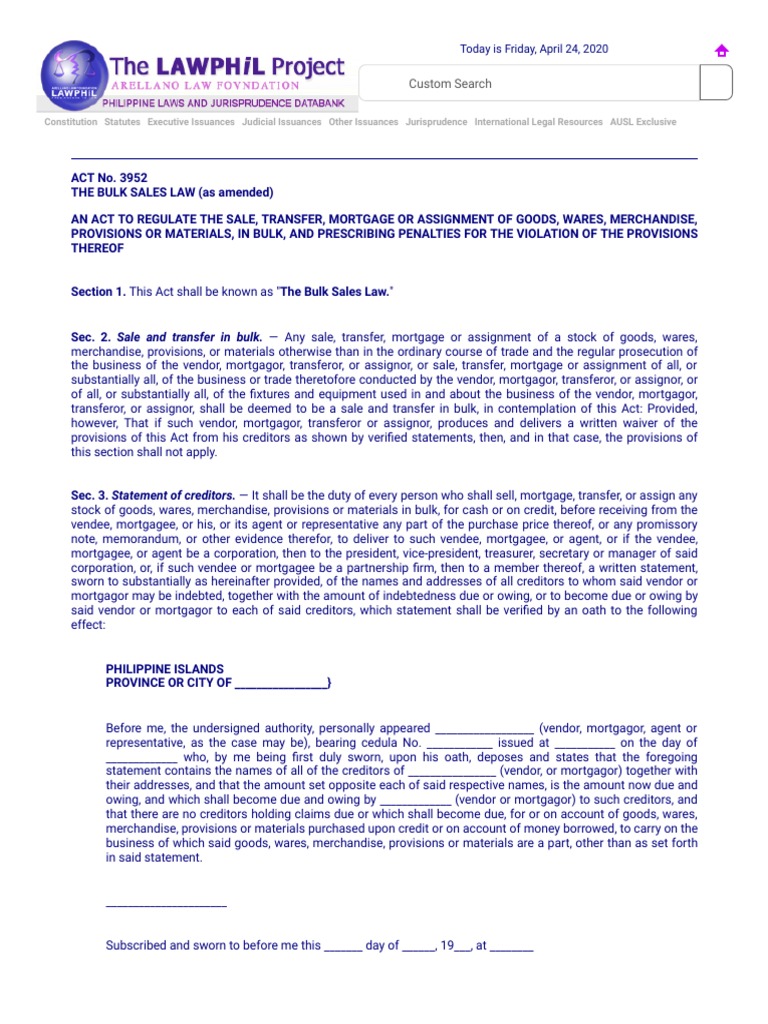 Bulksaleslaw PDF | PDF | Mortgage Law | Assignment (Law)