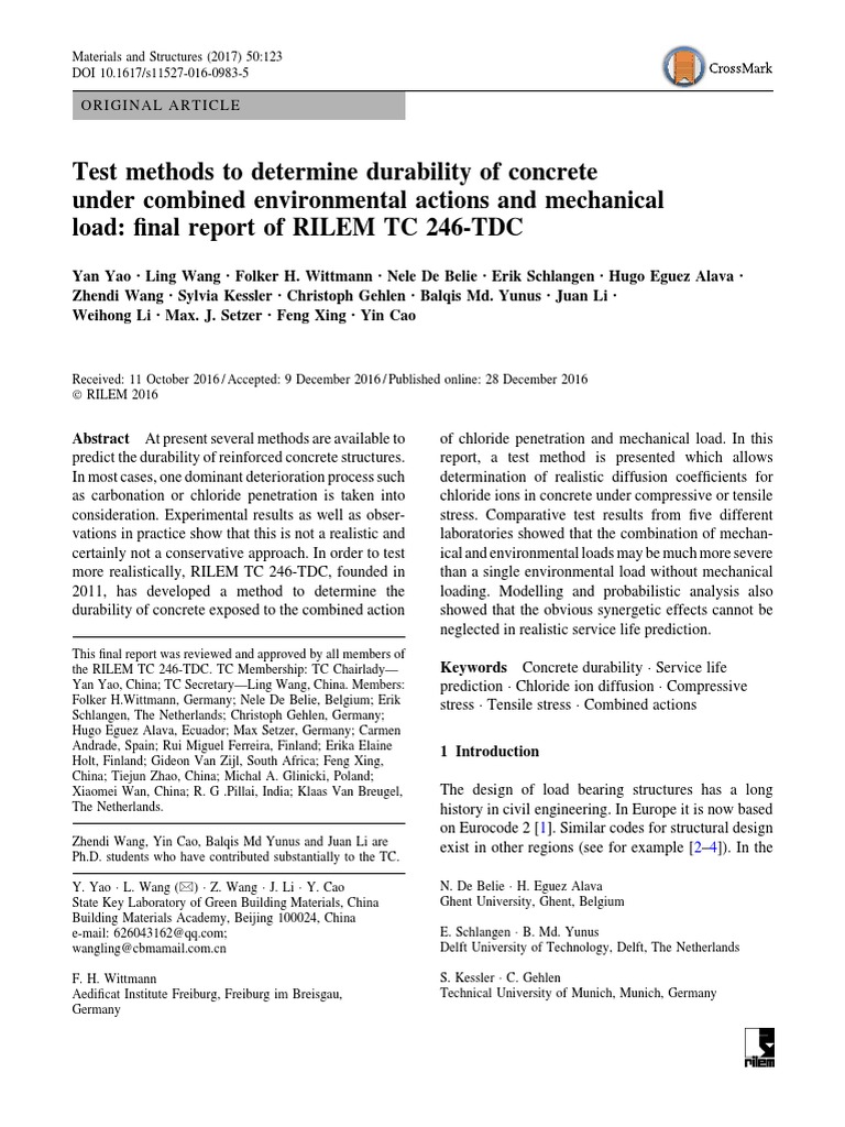 Test Methods To Determine Durability of Concrete Under Combined ...