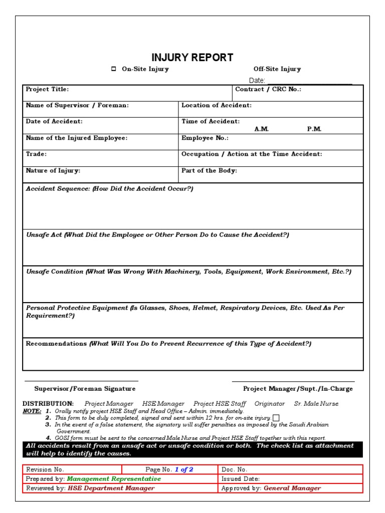 Injury Report Form | PDF | Burn | Hand
