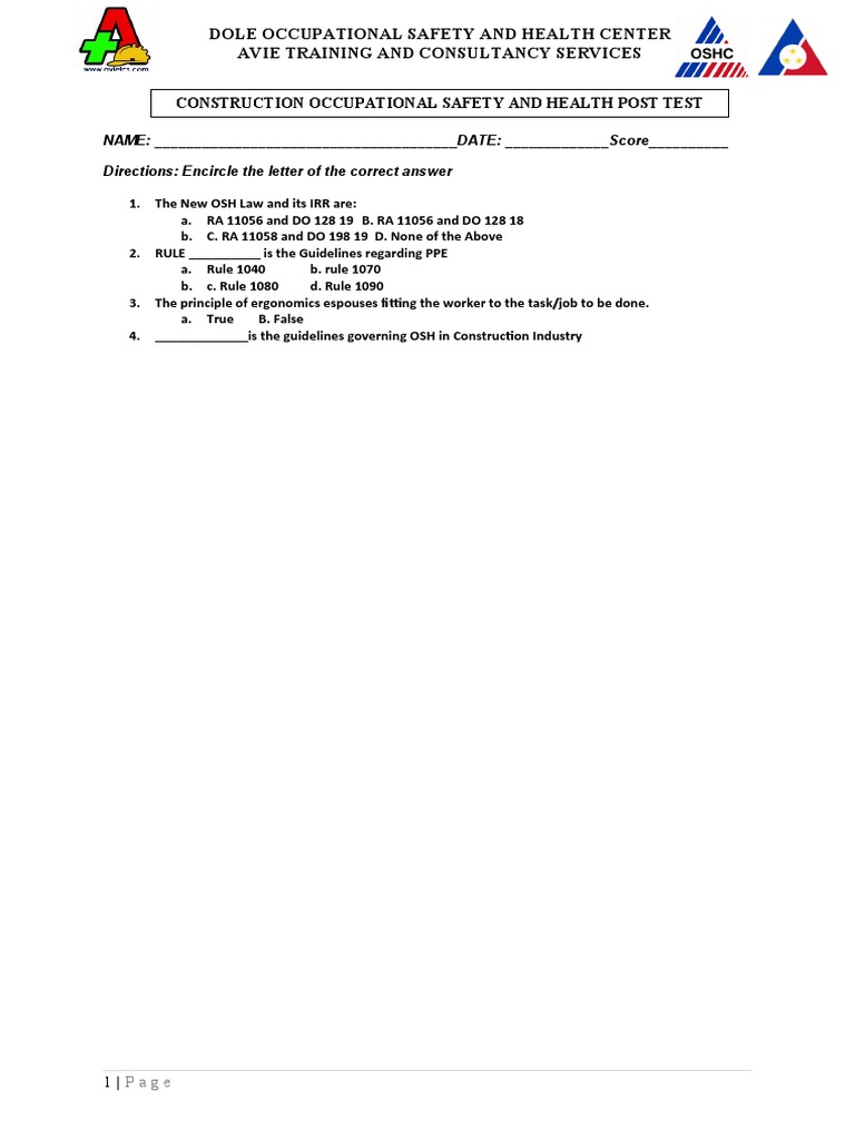 COSH Post Exam Revised | PDF | Occupational Safety And Health | Safety