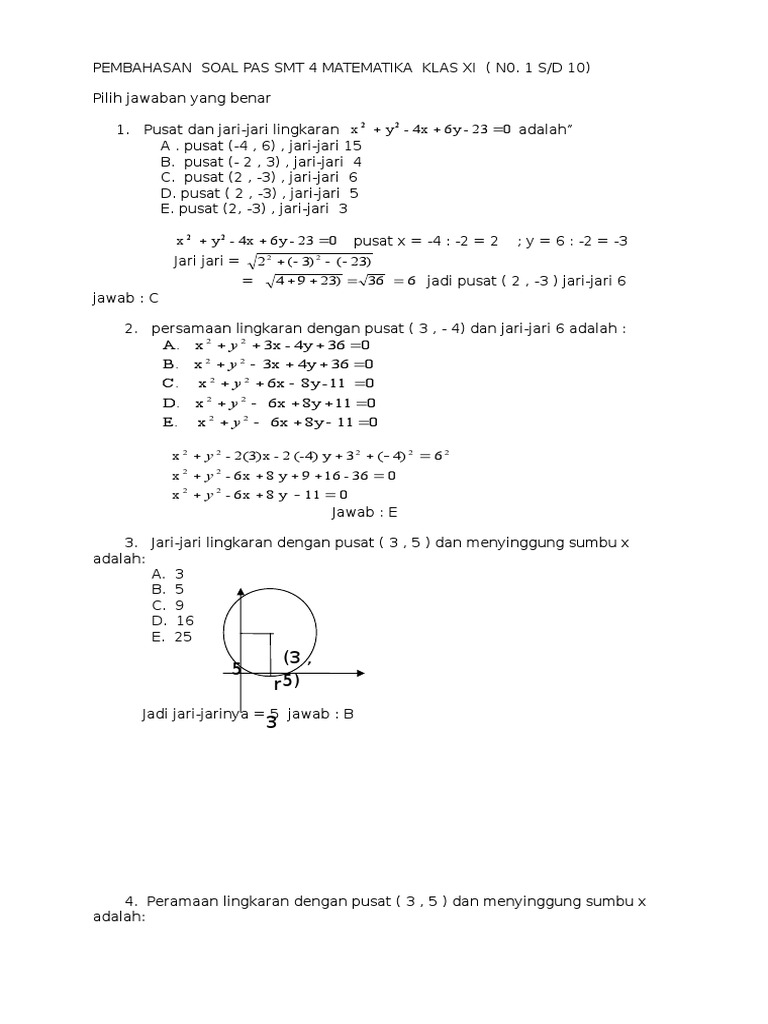 Pembahasan Soal PTS Mat Klas Xi PDF | PDF