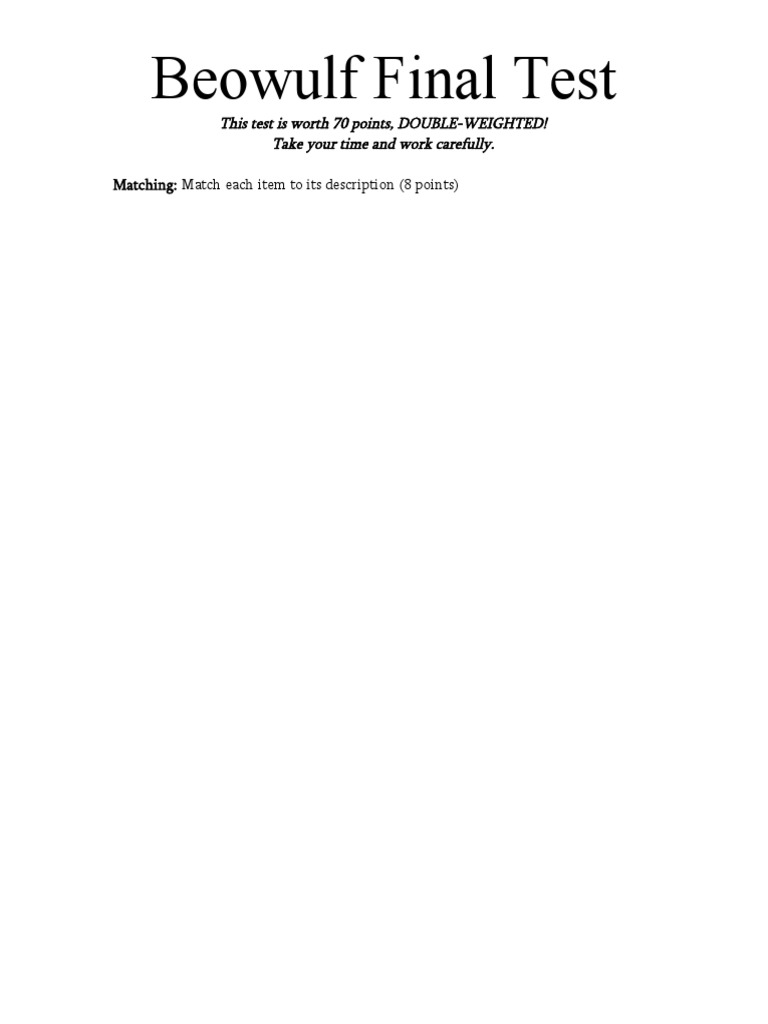 Beowulf Final Test | PDF | Beowulf | Geats