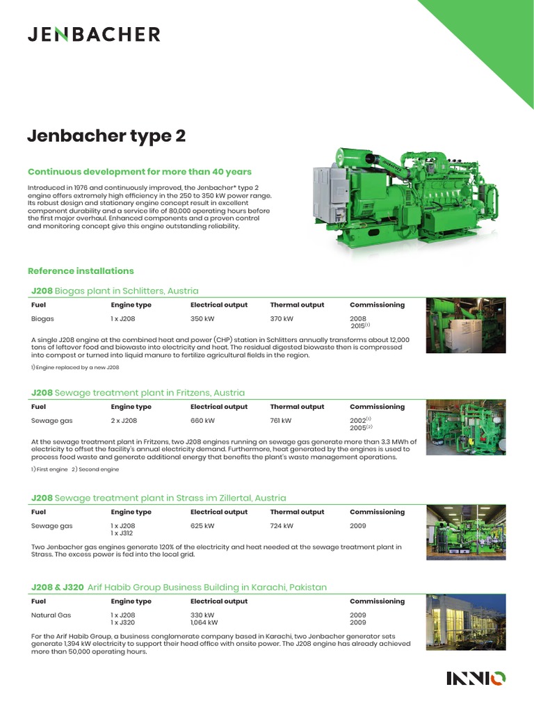 INNIO Jenbacher Type 2 - 2019 - en | PDF | Biogas | Cogeneration