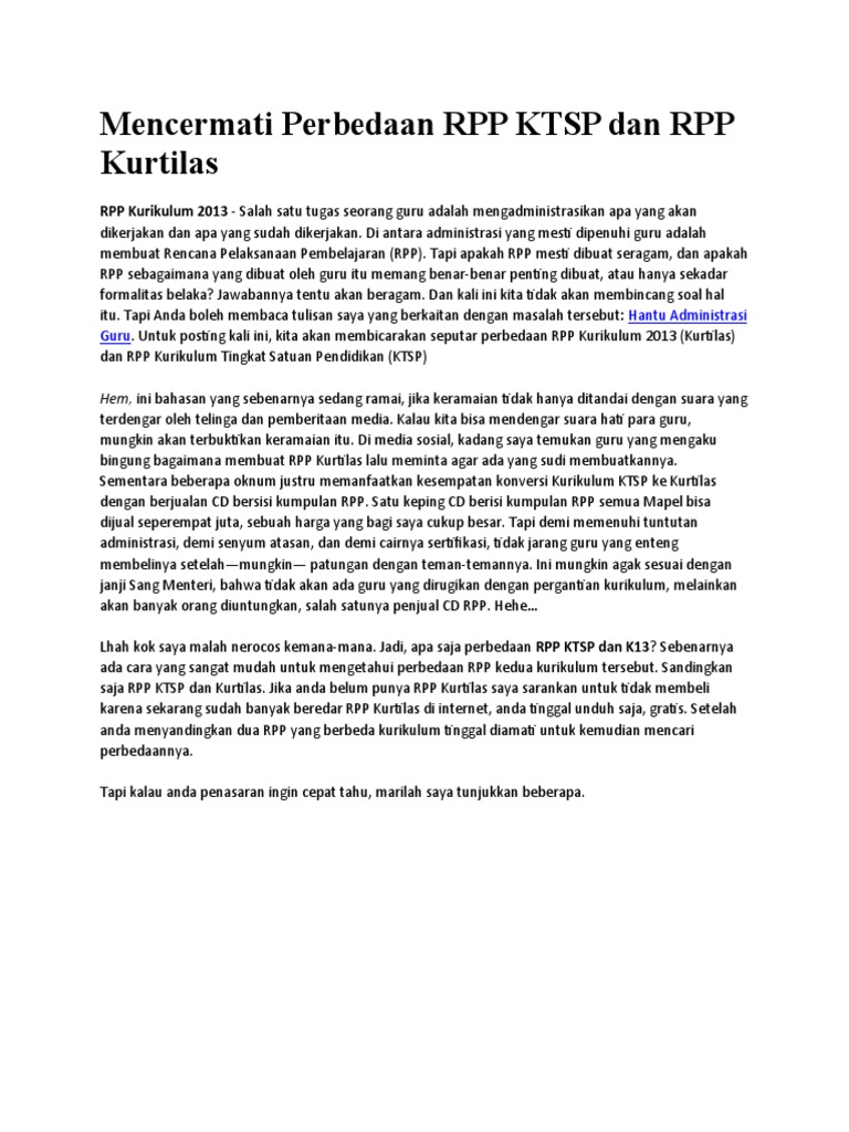 Perbedaan RPP KTSP Dan RPP | PDF | Ilmu Sosial