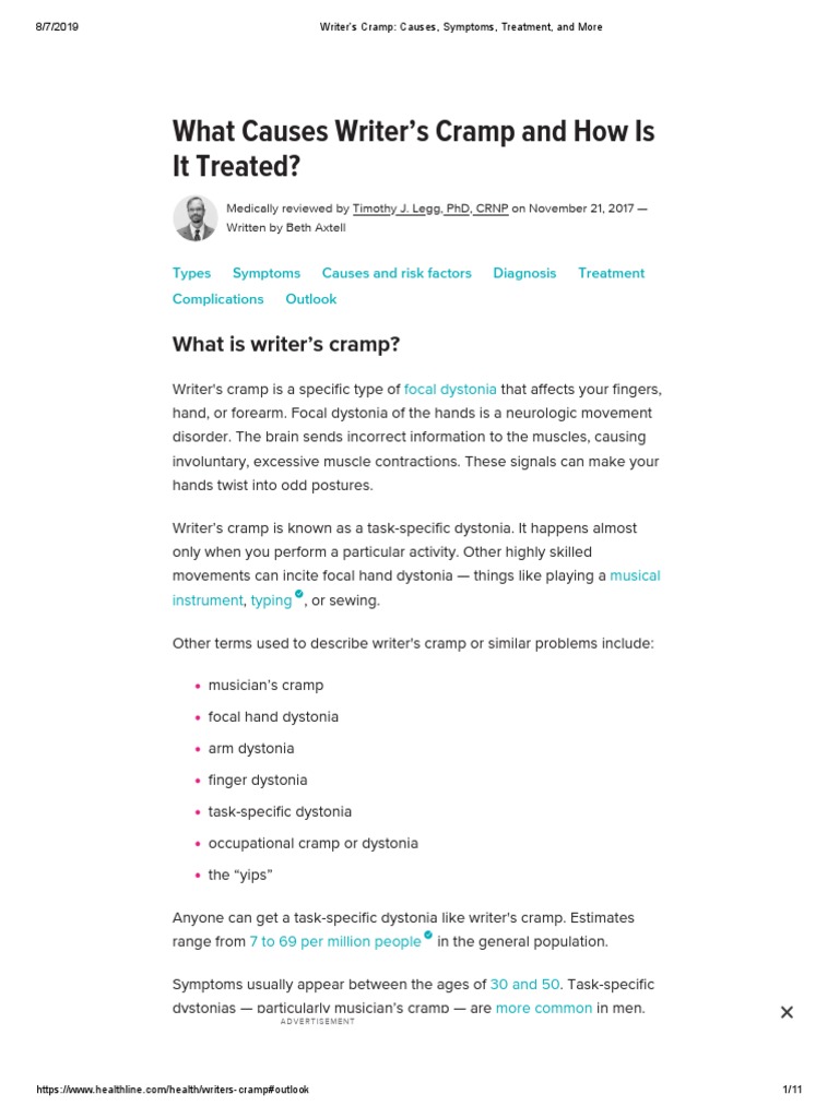 Writer's Cramp - Causes, Symptoms, Treatment, and More | PDF | Dystonia ...