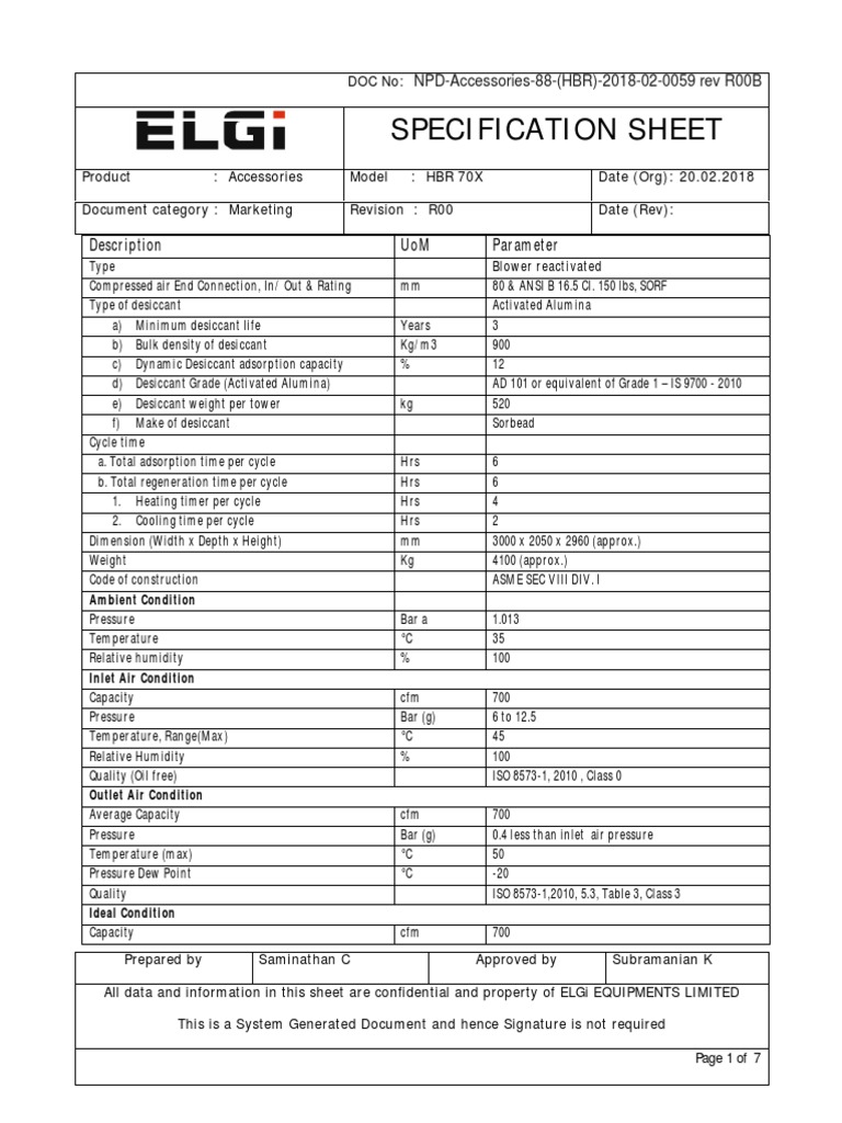 Specification Sheet: Description Uom Parameter | PDF | Valve ...