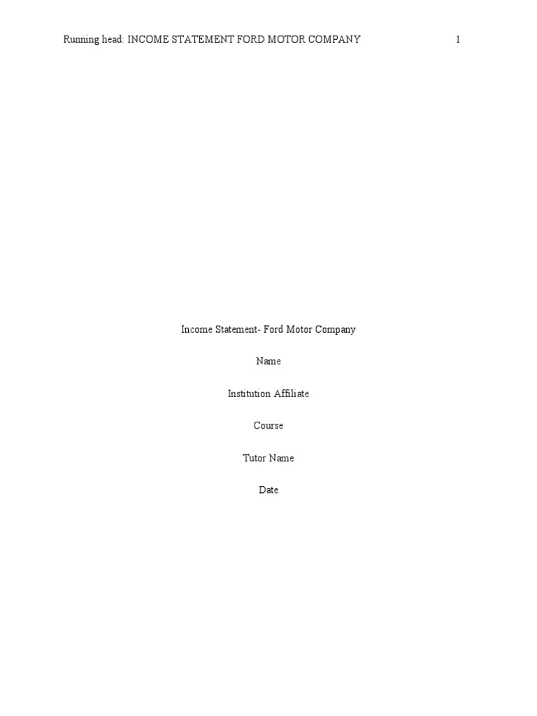 Income Statement Analysis of Ford Motor Company | PDF | Net Income ...