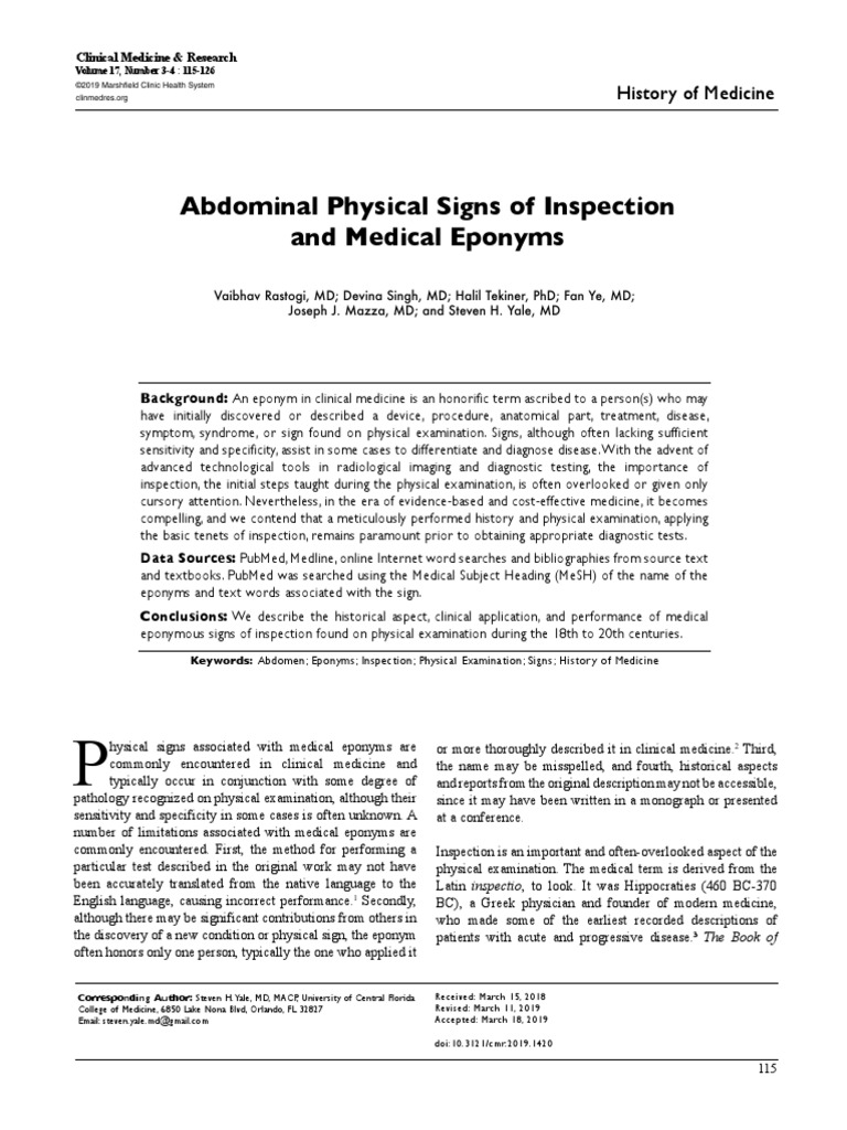 Abdominal Physical Signs of Inspection and Medical Eponyms | PDF ...