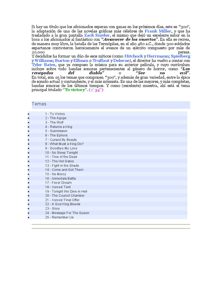 300 Banda Sonora | PDF | La música de la película | Entretenimiento ...